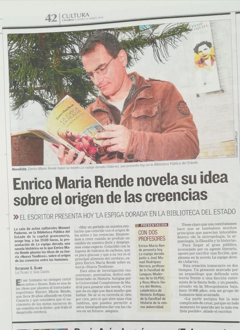Enrico Maria Rende en entrevista con diario Canarias 7 | Editorial Adarve